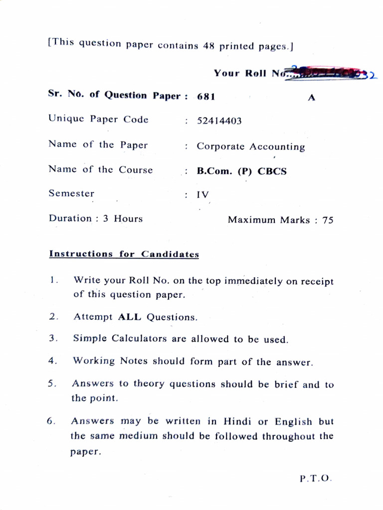 Corporate Accounting Question Paper | PDF