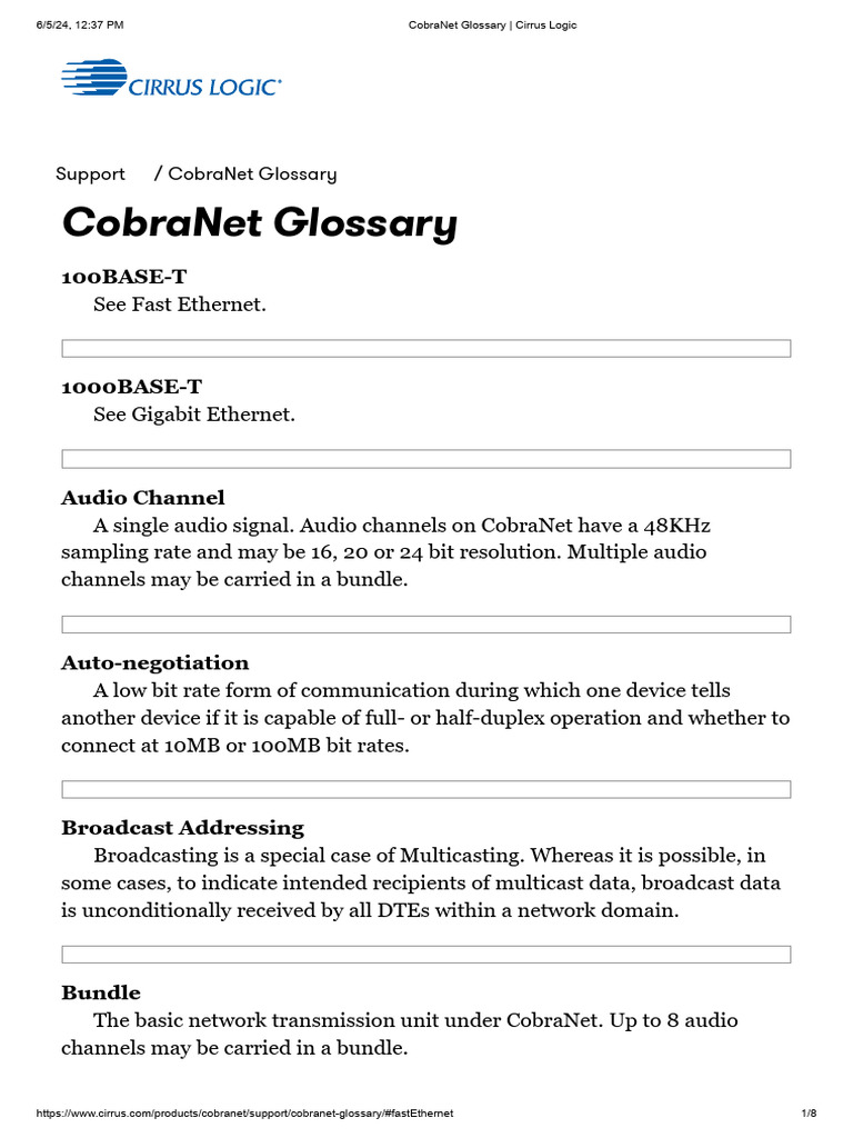 CobraNet Glossary - Cirrus Logic | PDF | Network Switch | Computer Network CobraNet Glossary - Cirrus Logic | PDF | Network Switch | Computer Network