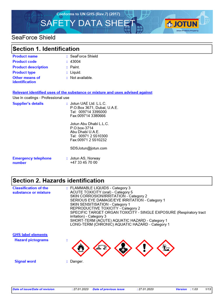 SDS Seaforce Shield | PDF | Toxicity | Occupational Safety And Health