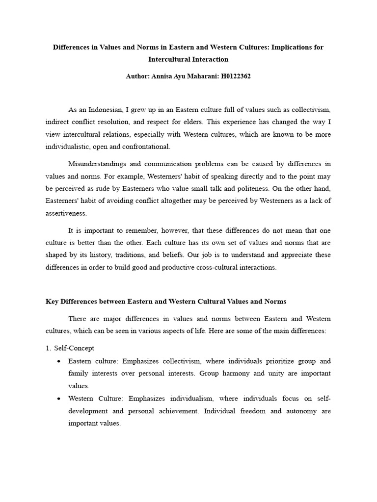 Differences in Values and Norms in Eastern and Western Cultures ...