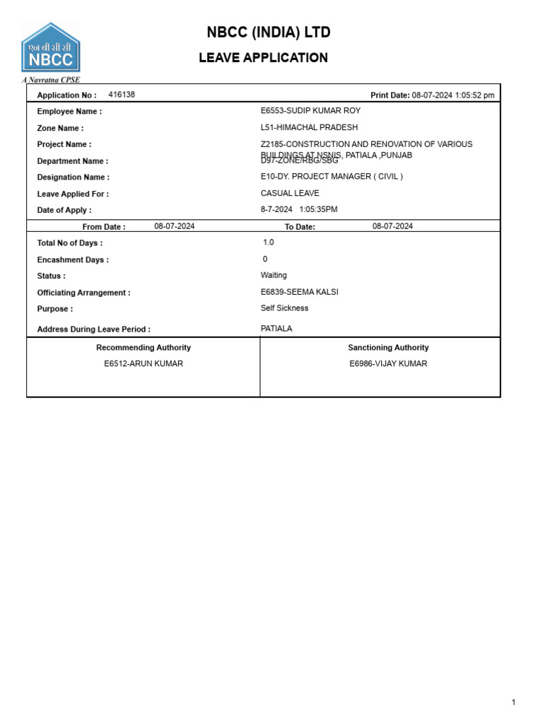 Leave Application | PDF