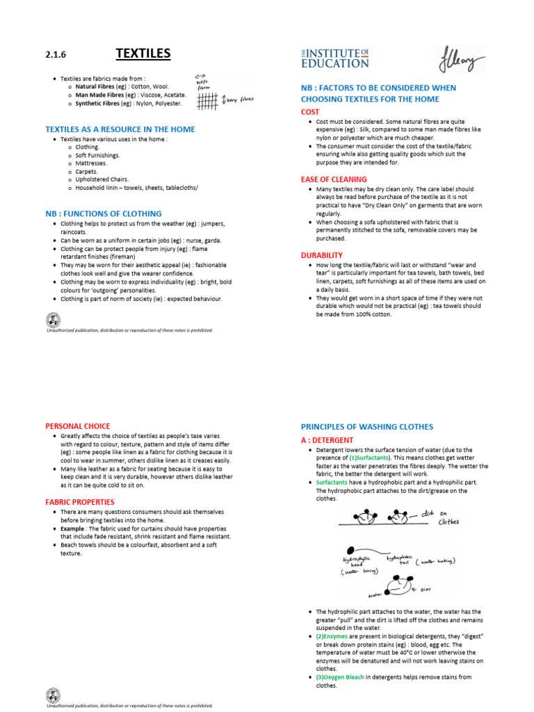 study-hub-2024-home-ec-textiles | Download Free PDF | Textiles | Detergent