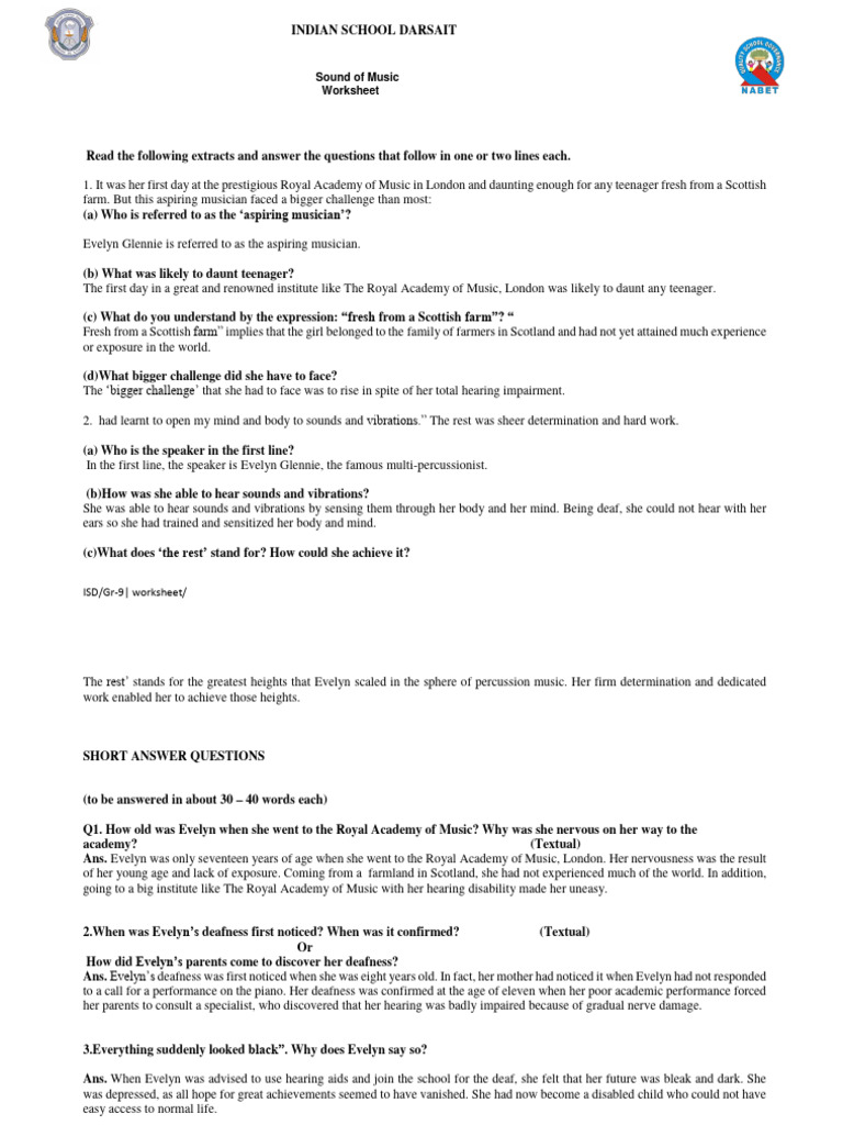 Sound of Music Worksheet | PDF | Hearing Loss | Disability