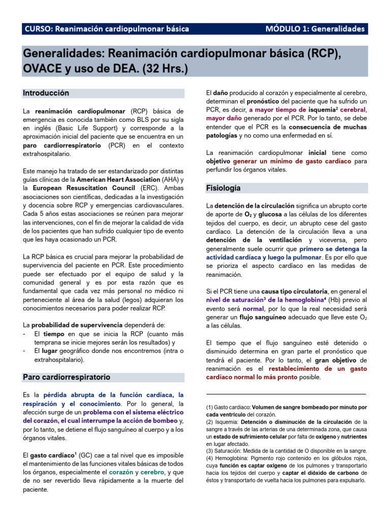 Modulo 1 Generalidades RCP Con Cuestionario M Cosme Rodriguez | PDF ...