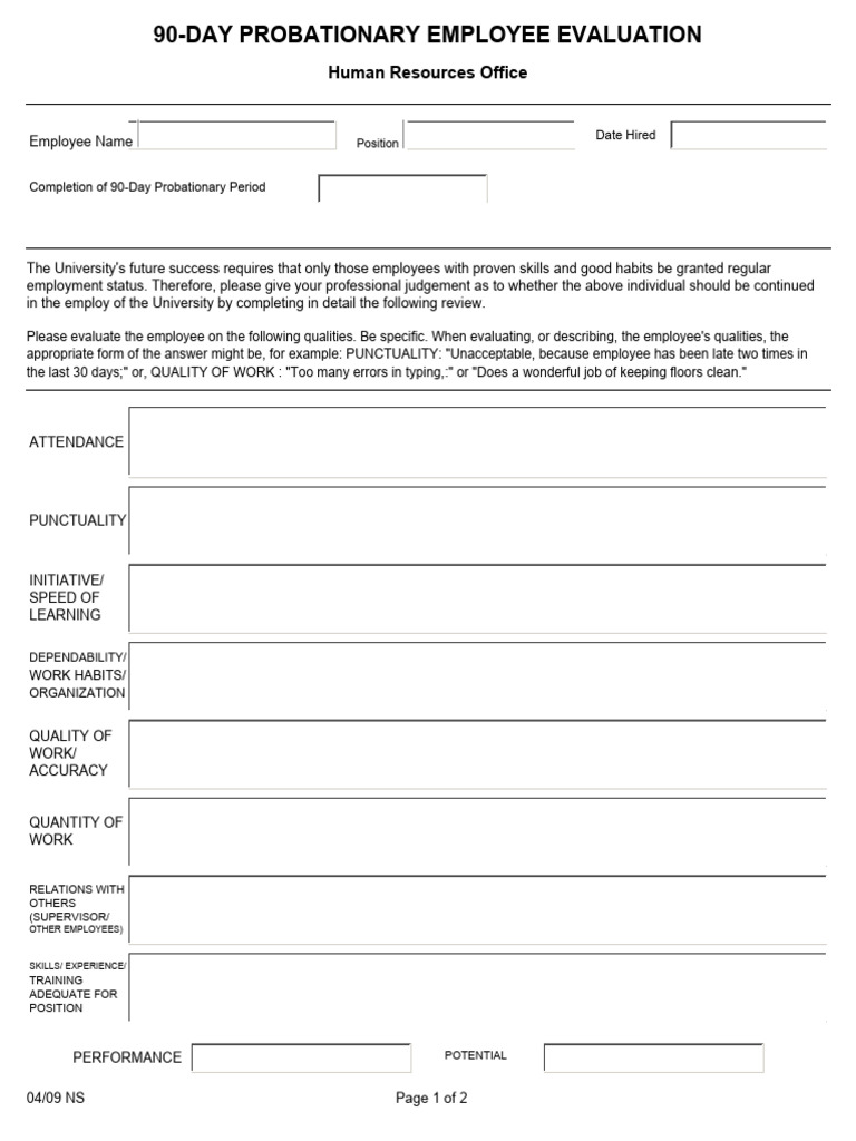 90 Day Review Template 18 | PDF | Employment | Human Resources