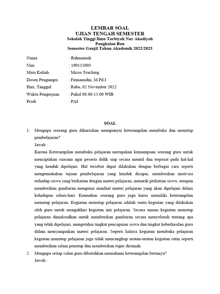 Uts MK Micro Teaching | PDF