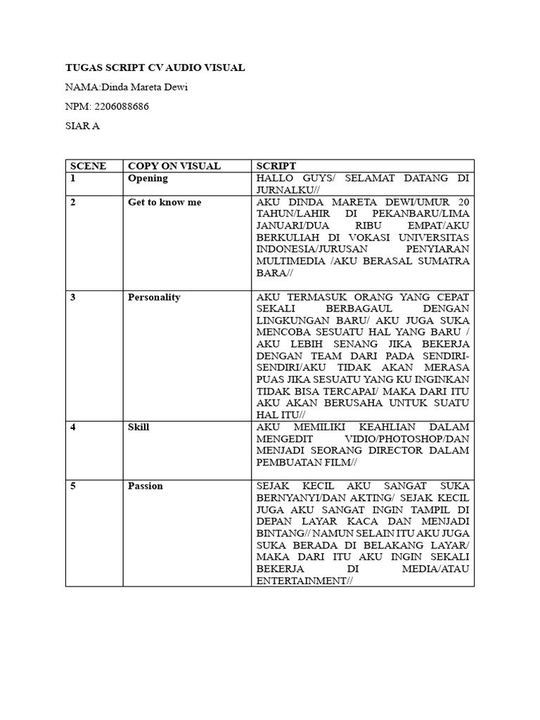 CV Audiovisual Dinda Mareta Dewi | PDF | Pengembangan Diri