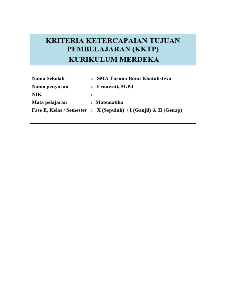 Contoh KKTP Matematika Kurikulum Merdeka | PDF