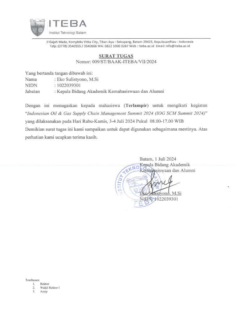 Surat Tugas IOG SCM SUMMIT 2024 | PDF
