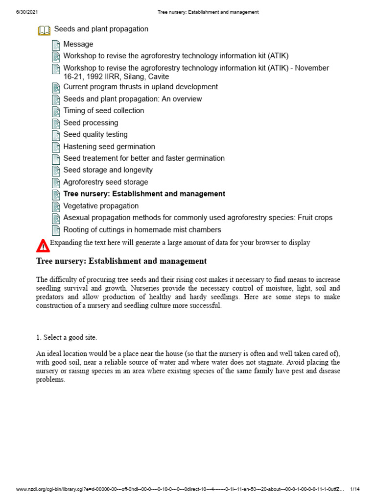 Tree Nursery Establishment Guide | PDF | Plant Nursery | Seed