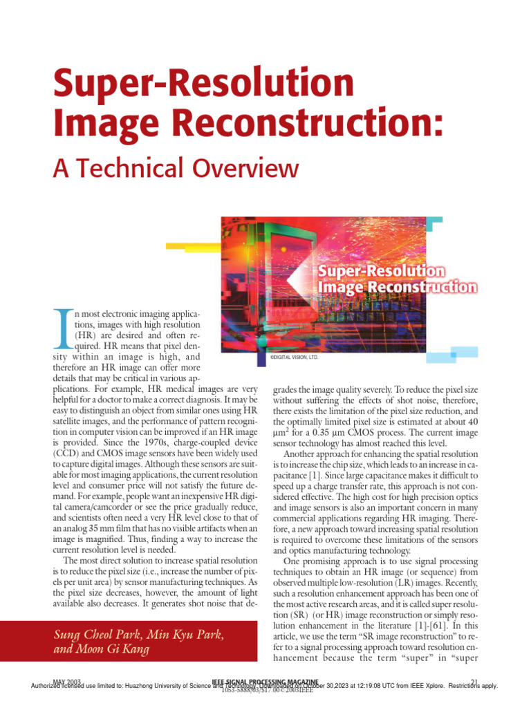 Super-Resolution Image Reconstruction A Technical Overview | PDF | Image Resolution | Pixel
