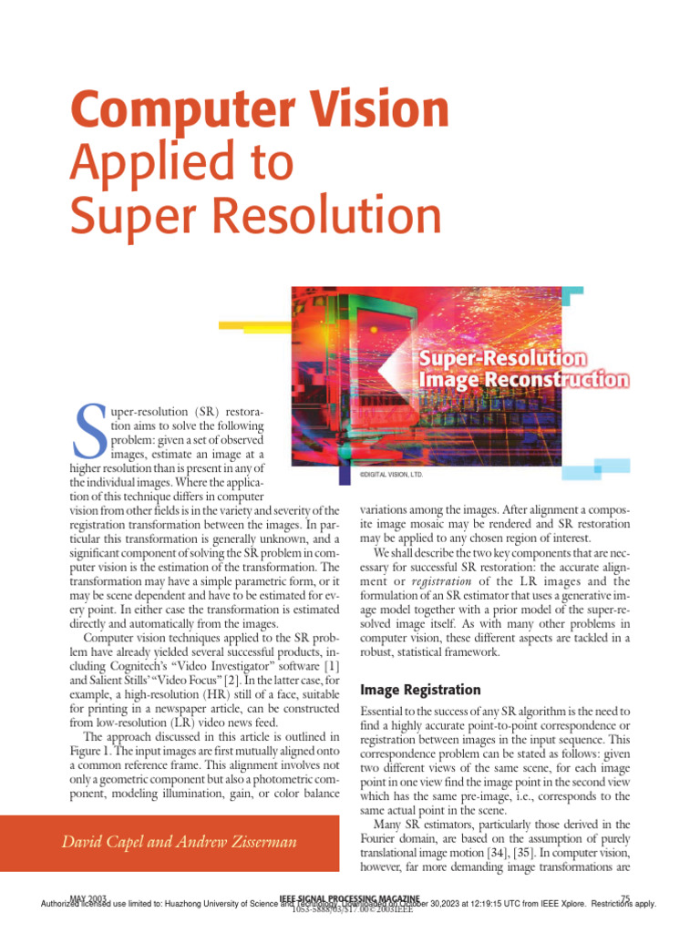 Computer Vision Applied To Super Resolution | PDF | Applied Mathematics