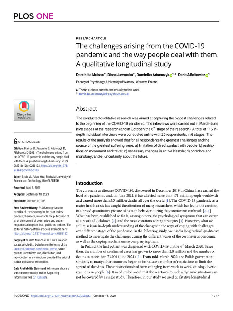 The challenges arising from the COVID-19 | PDF