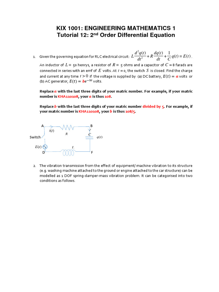 Tutorial 12 2nd Order Differential Equation V3 | PDF | Ordinary ...