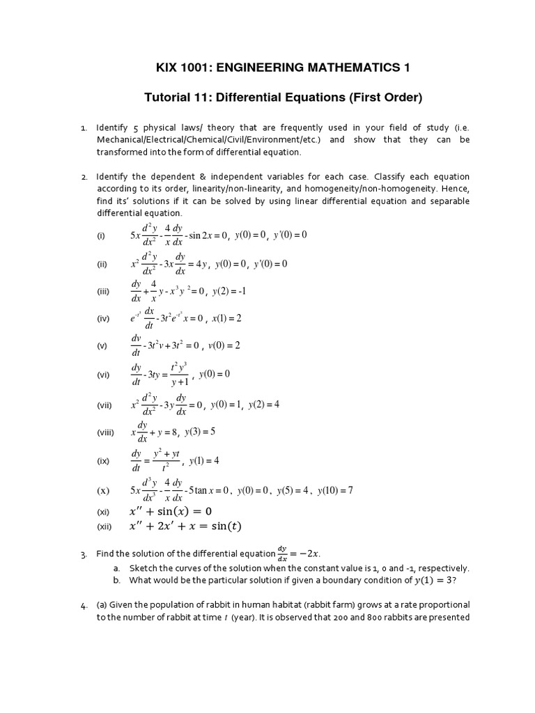 Tutorial 11 Introduction To Differential Equation V4 | PDF | Equations ...
