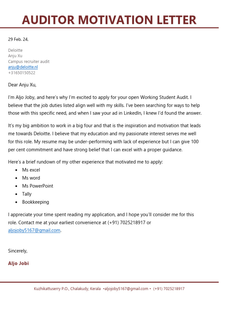 AUDITOR MOTIVATION LETTER | PDF