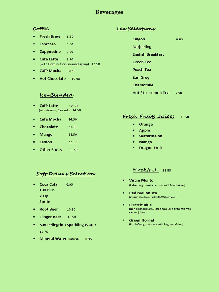 Gino Menu (Beverage Page) 2024 | PDF | Drink | Non Alcoholic Drinks