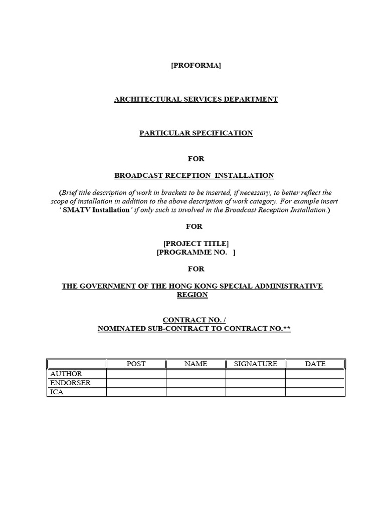 Proforma Spec - BRI 2007 11 B | PDF | Specification (Technical Standard) | Cable Television