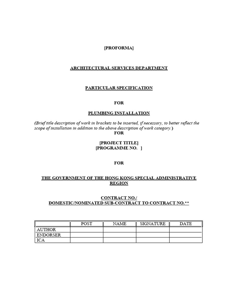 Plumbing Installation Specification Guide | PDF | Specification ...