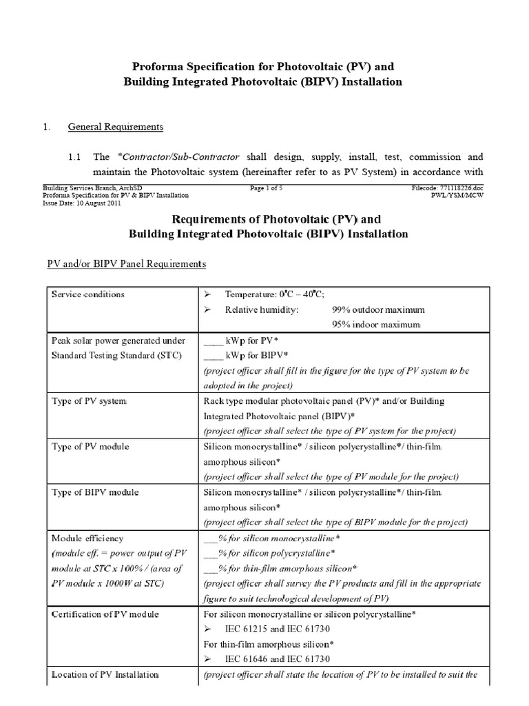 Proforma Spec_PV and BIPV_10_08_2011 | PDF | Photovoltaics ...