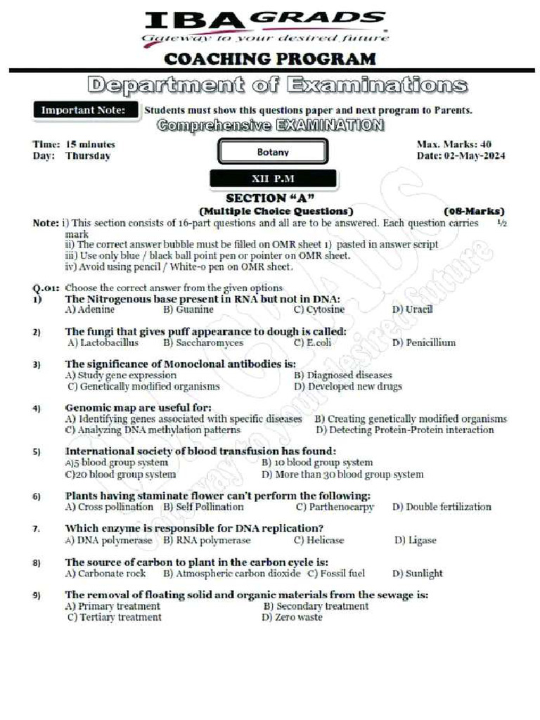 IBA Grades Prelium Papers | PDF