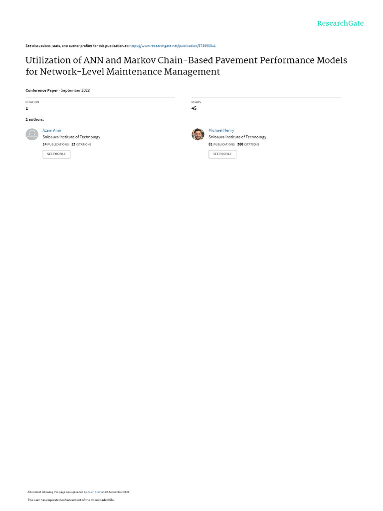 Utilization of ANN and Markov Chain-Based Pavement Performance Models For Network-Level ...