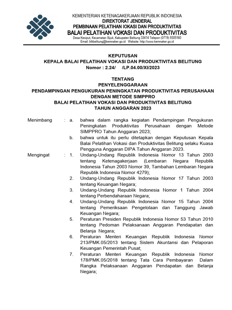 Surat Keptusan KEGIATAN Pendampingan Pengukuran Peningkatan ...