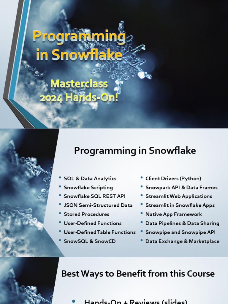 Programming+in+Snowflake+ +All+Slides | PDF | Sql | Database Transaction