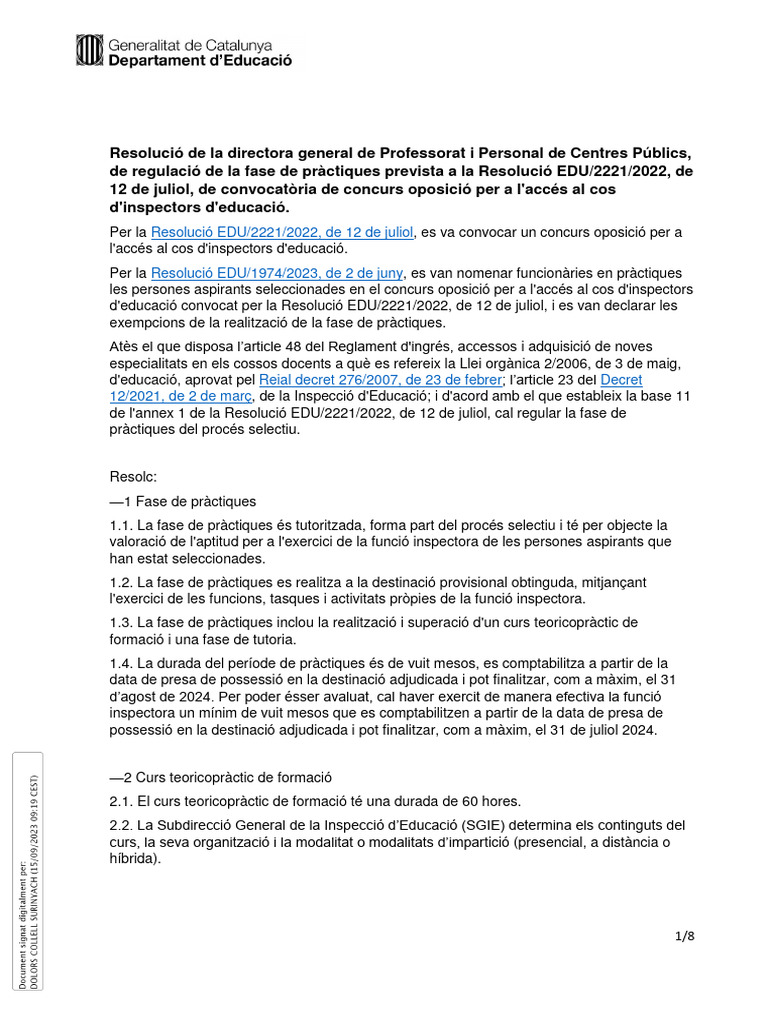 Resolucio Regulacio Fase Practiques | PDF