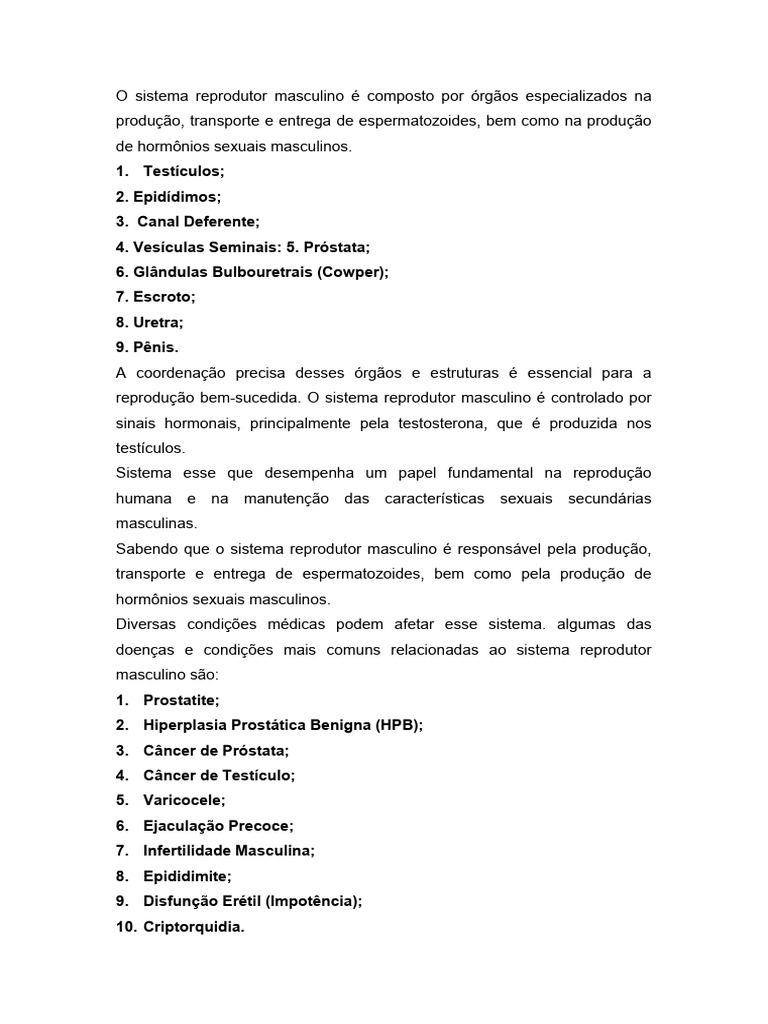 O sistema reprodutor masculino é composto por órgã | PDF | Câncer de próstata | Próstata
