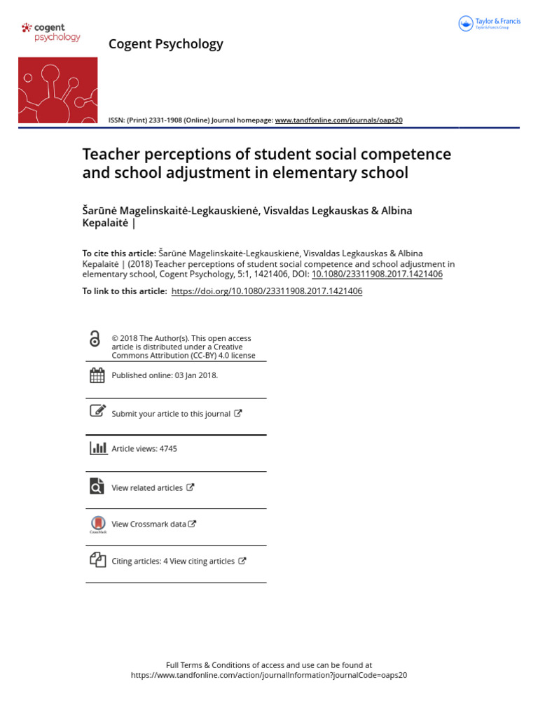 Teacher Perceptions of Student Social Competence and School Adjustment ...
