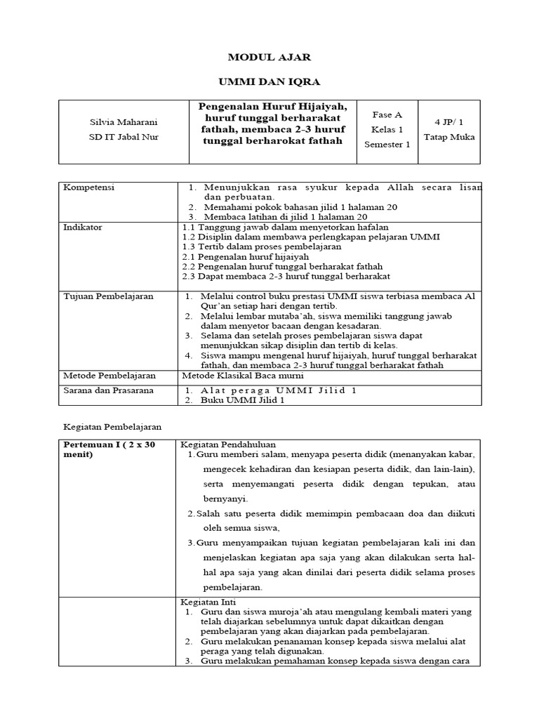 Modul Ajar UMMI Jilid 1 | PDF
