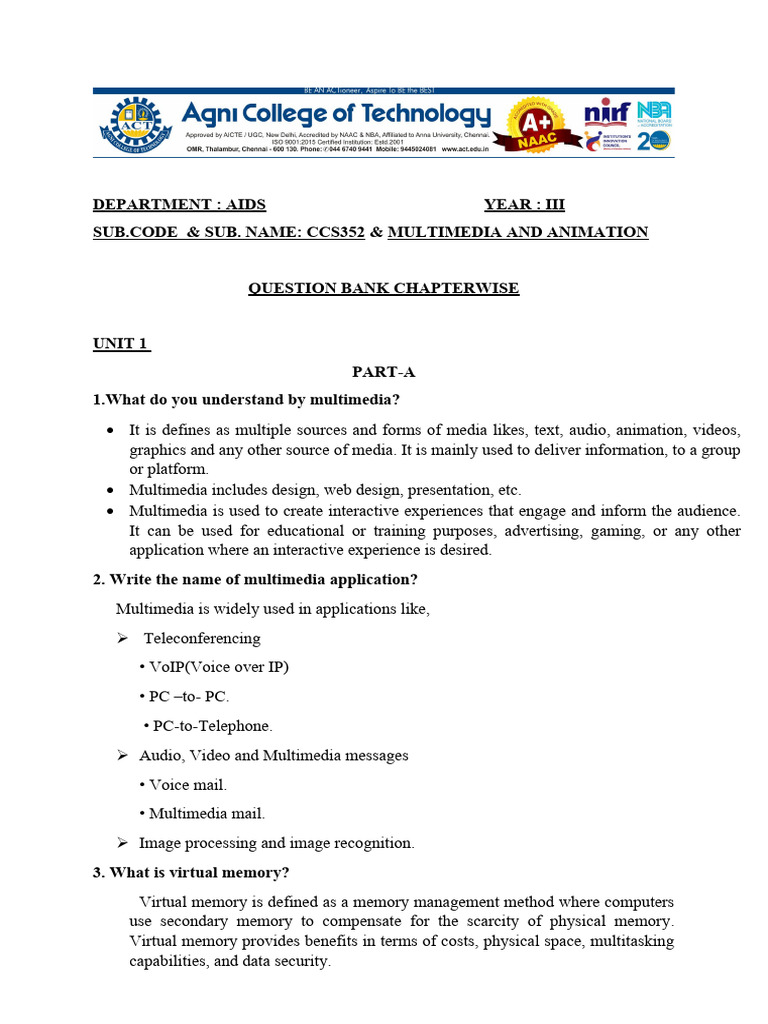 Question Bank Multimedia With PART B | PDF | Metadata | Data Compression