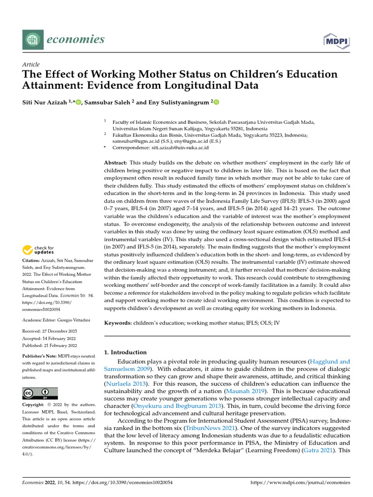 The Effect of Working Mother Status On Children's Education Attainment ...