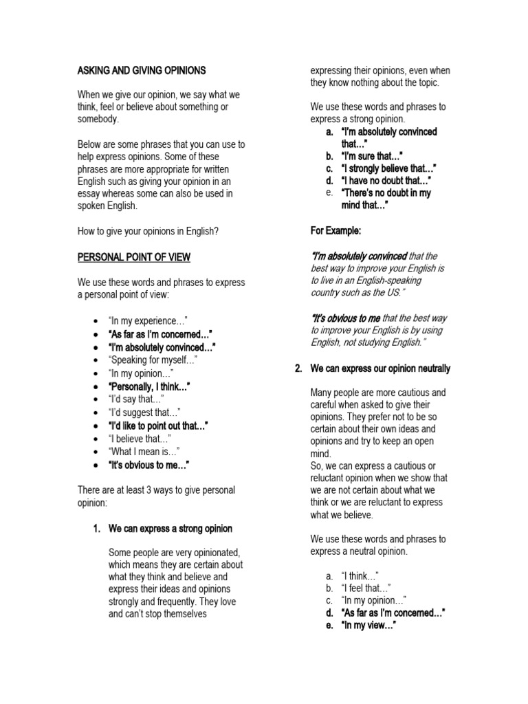 Phrases for Giving Opinions in English | PDF | English Language ...