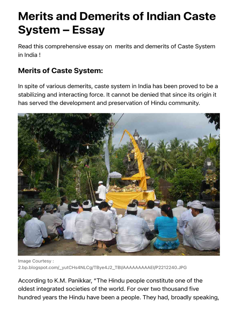 Merits and Demerits of Caste System | PDF | Caste | Dalit
