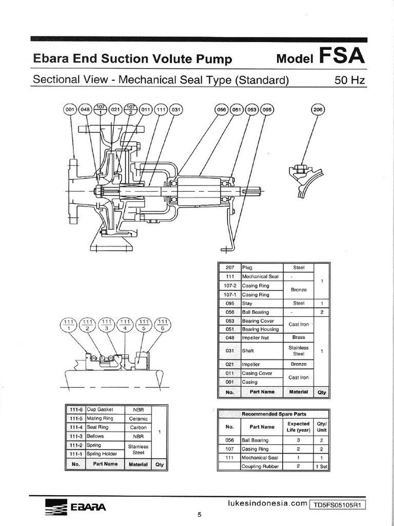 Ebara FS - Sectionel View - Mechanical Seal | PDF