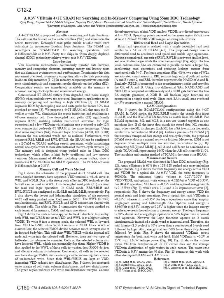 4+2T SRAM for In-Memory Computing | PDF | Logic Gate | Computer Memory