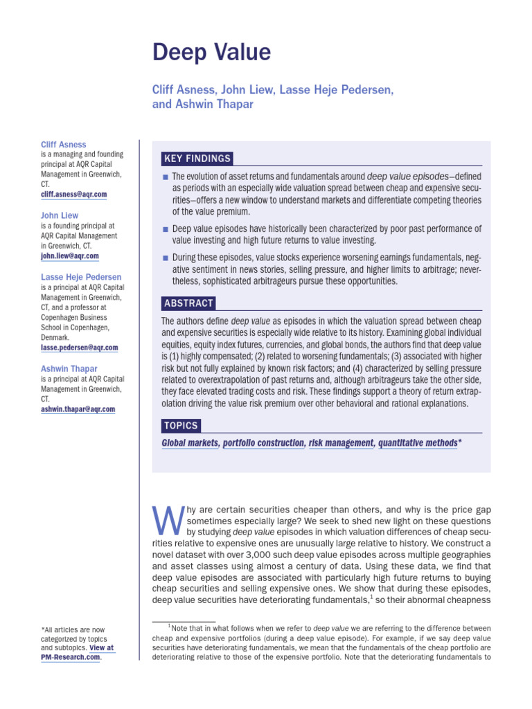 Asness Et Al. - 2021 - Deep Value | PDF | Asset Allocation | Valuation ...