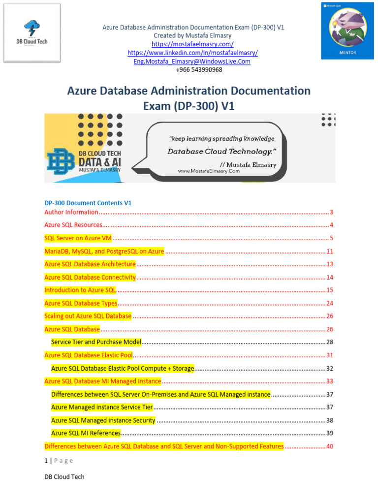 Azure Database Administration Documentation Exam DP 300 v1 1 | PDF | Microsoft Azure | Databases
