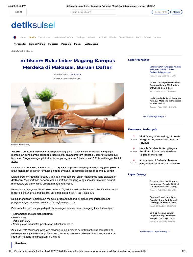 Detikcom Buka Loker Magang Kampus Merdeka Di Makassar, Buruan Daftar! | PDF