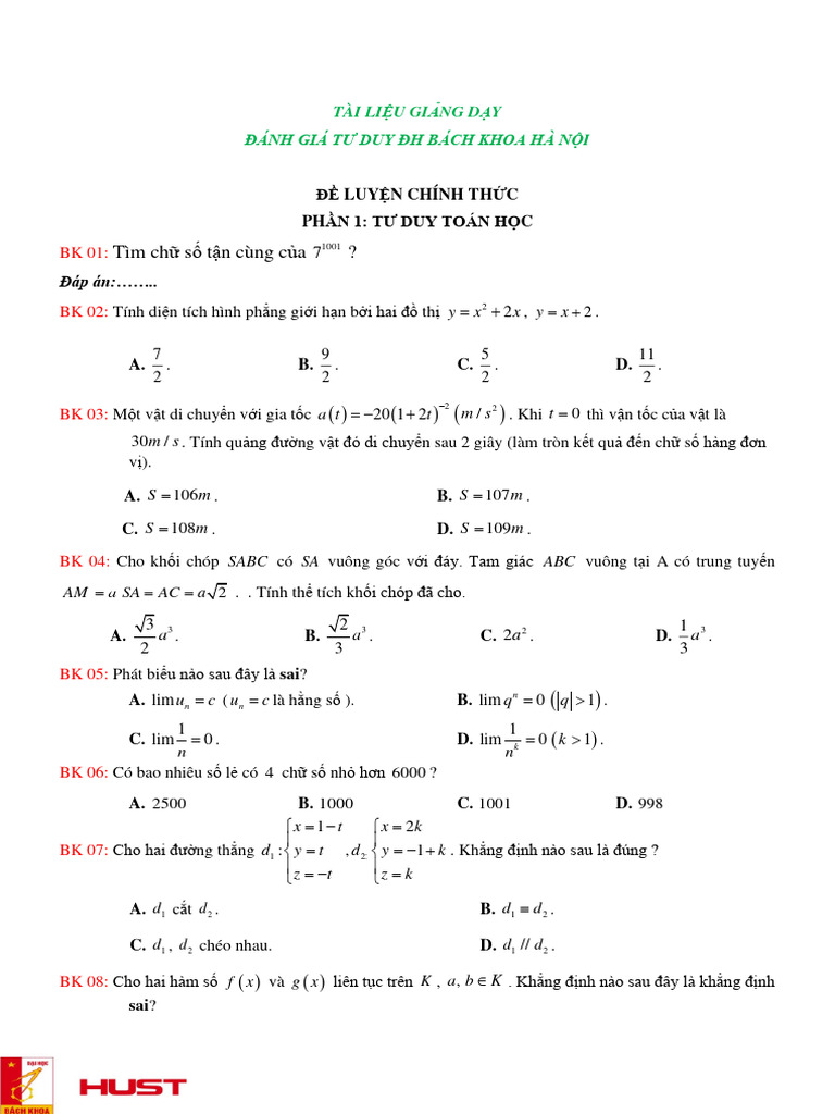 ĐỀ LUYỆN 01(ĐỀ)_TSA_ĐGTDBKHN_ĐỀ THI THỬ CHÍNH THỨC (1) | PDF