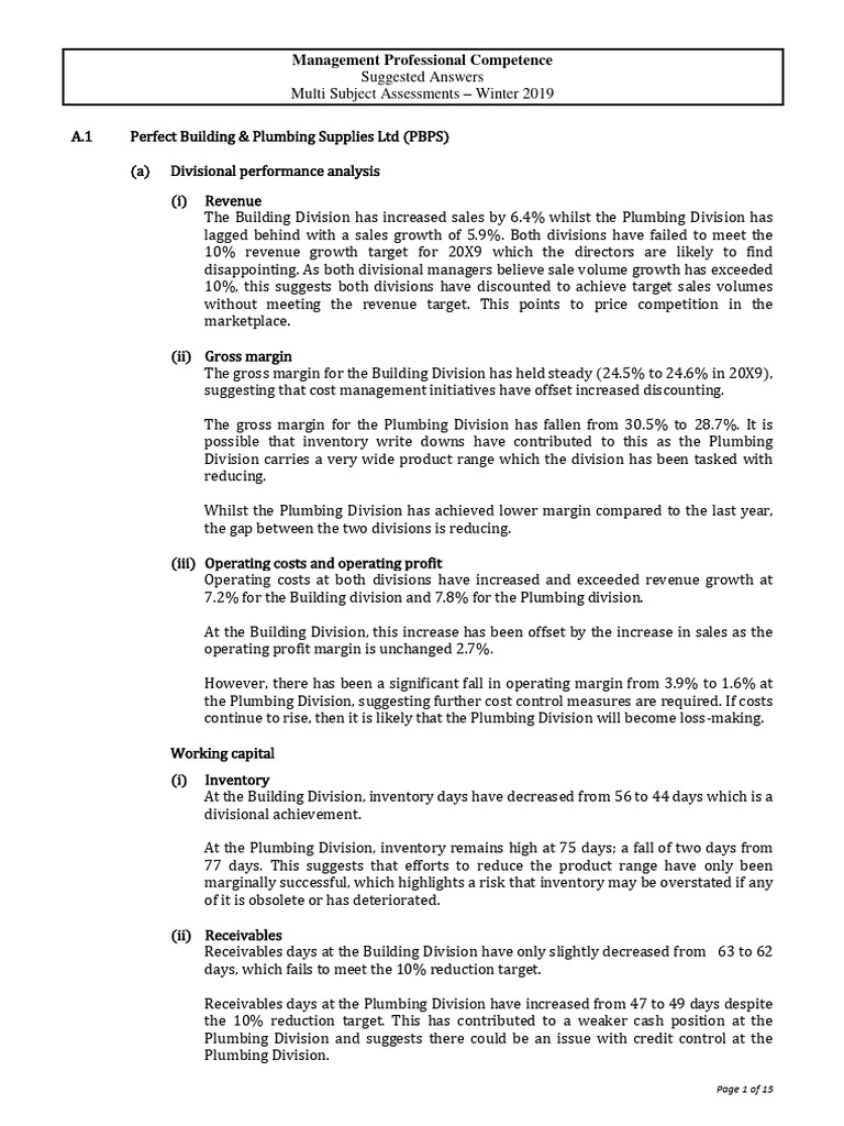 Divisional Performance Analysis 20X9 | PDF | Valuation (Finance ...