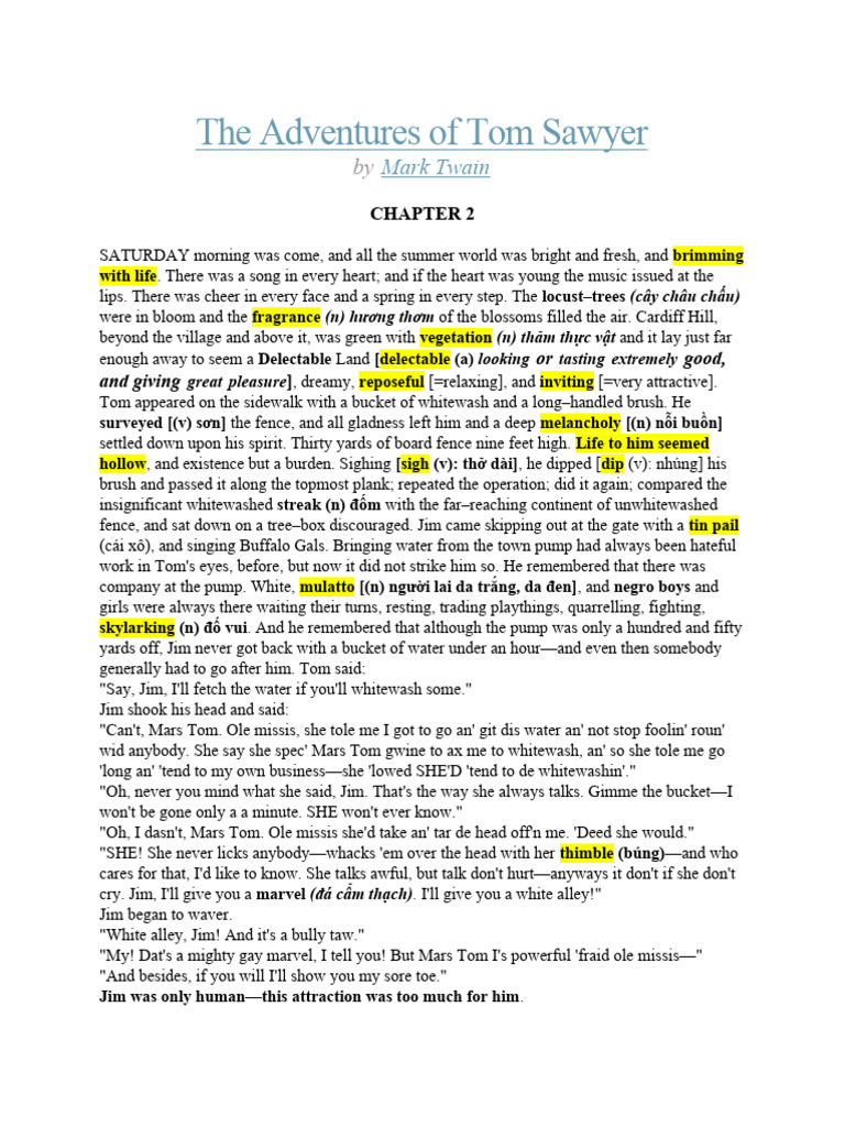 Chapter 2 Summary of Tom Sawyer | PDF | Art