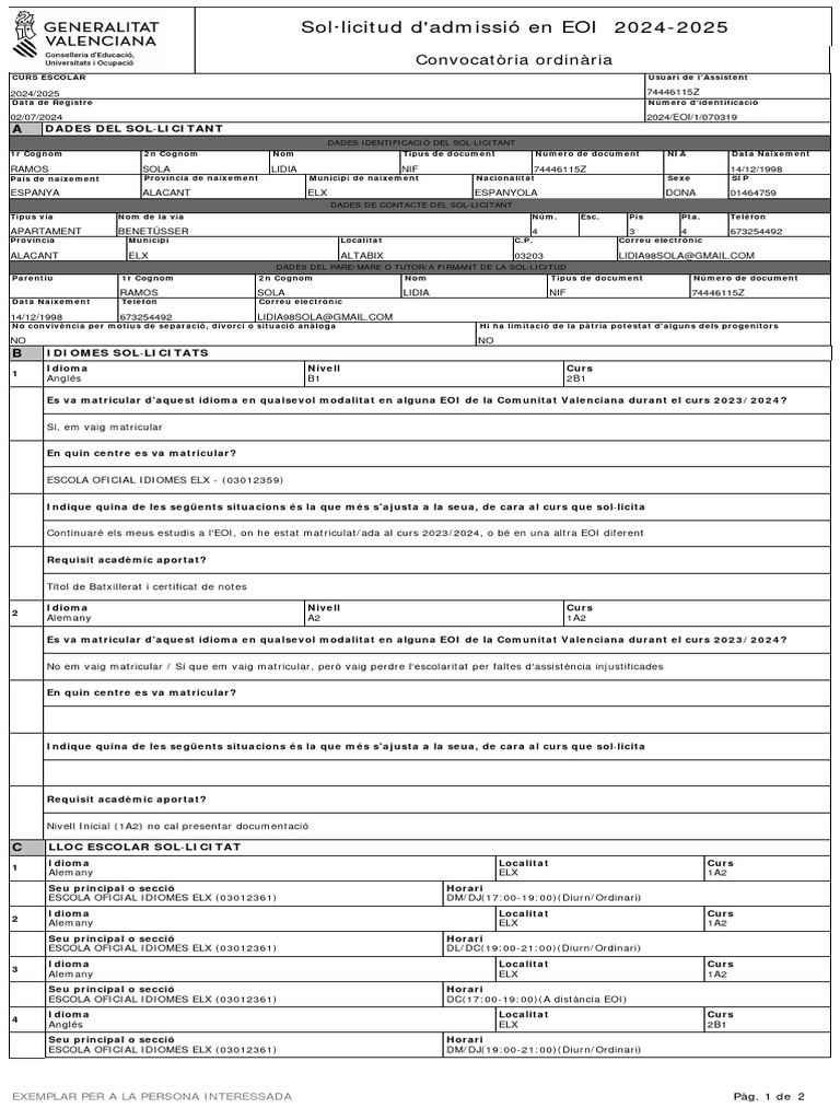 Informe Solicitud EOI - INF - ADMISION - 050 | PDF