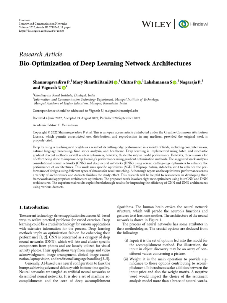 Bio Optimization of Deep Learning Network Architectures 22fguqp5 | PDF ...