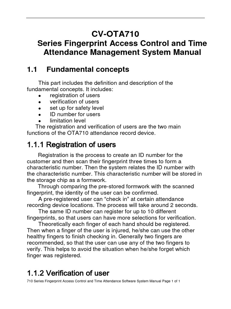 Series Fingerprint Access Control and Time AttendanceManual | PDF ...
