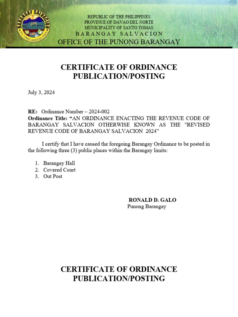 Certificate of Ordinance | PDF | Law