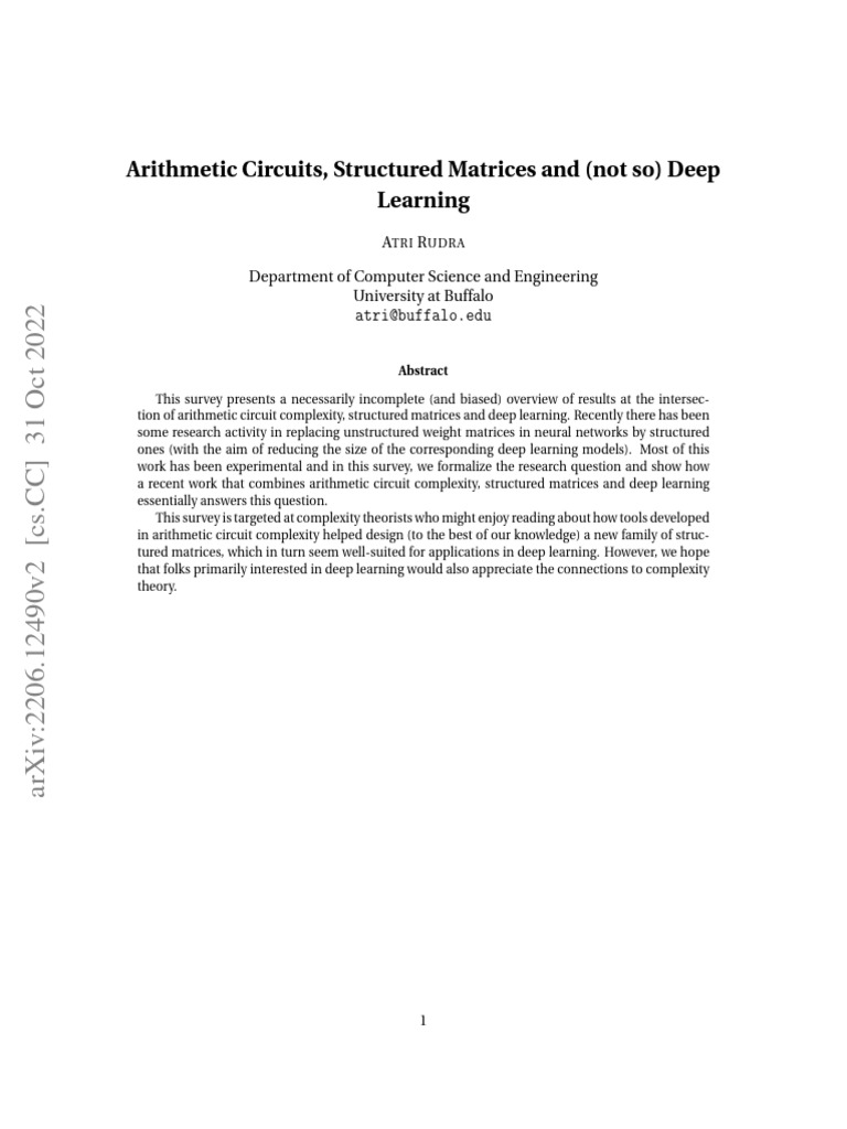 Arithmetic Circuits Structured Matrices and Not So Deep T5hdkini | PDF | Matrix (Mathematics ...