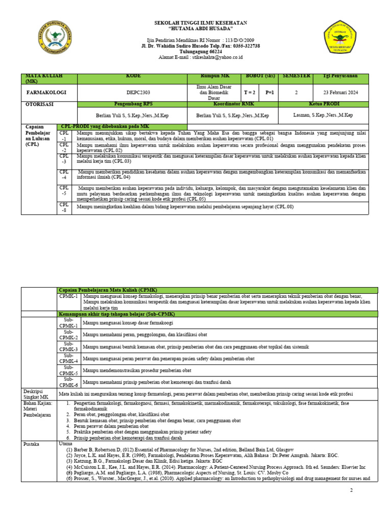Rps Farmako d3-2 2024 | PDF | Pengembangan Diri | Sains & Matematika